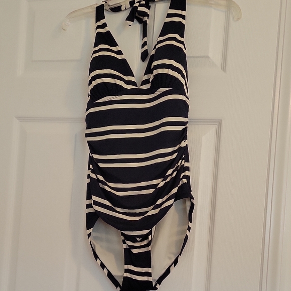 Merona | Swim | Merona Navy And White Striped One Piece Swimsuit | Poshmark